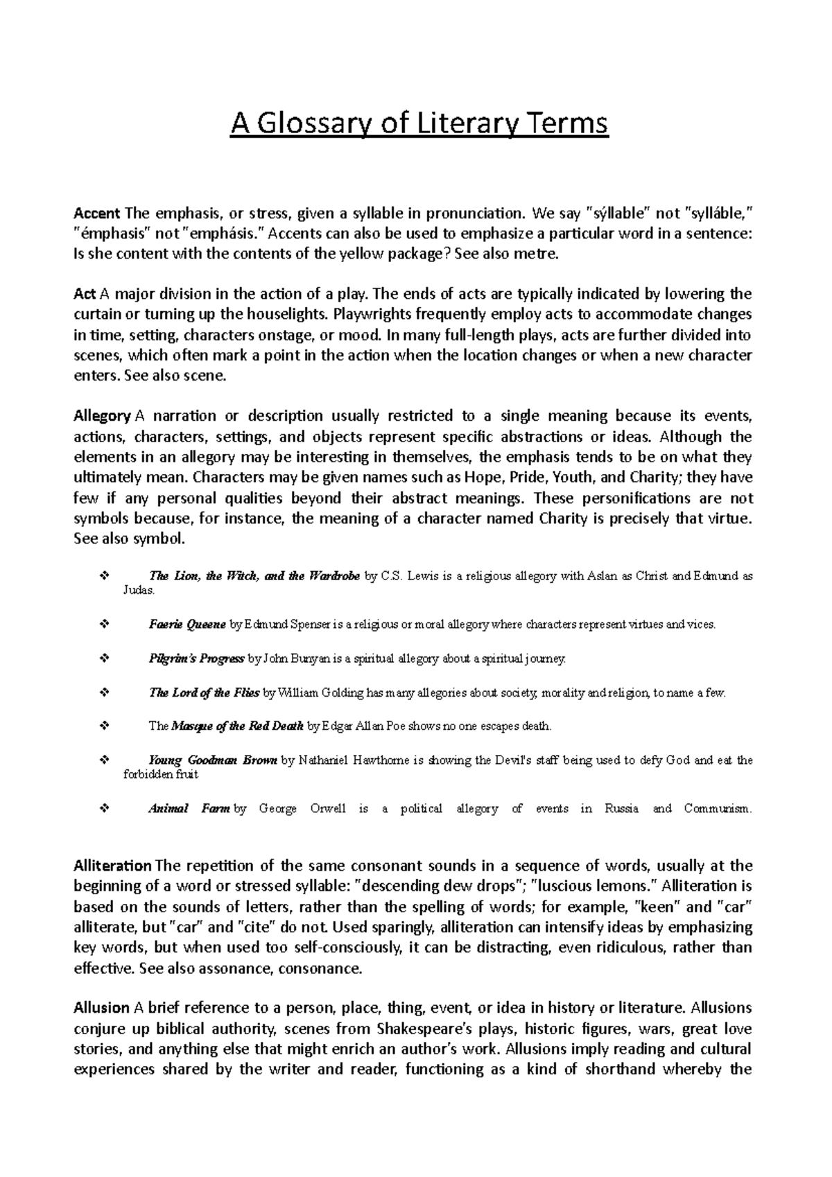 Glossary of Literary Terms - A Glossary of Literary Terms Accent The ...