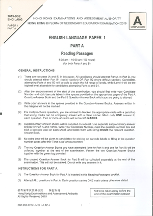 2019 DSE Eng Paper 1 B1 Reading Passages - 7665 - Studocu