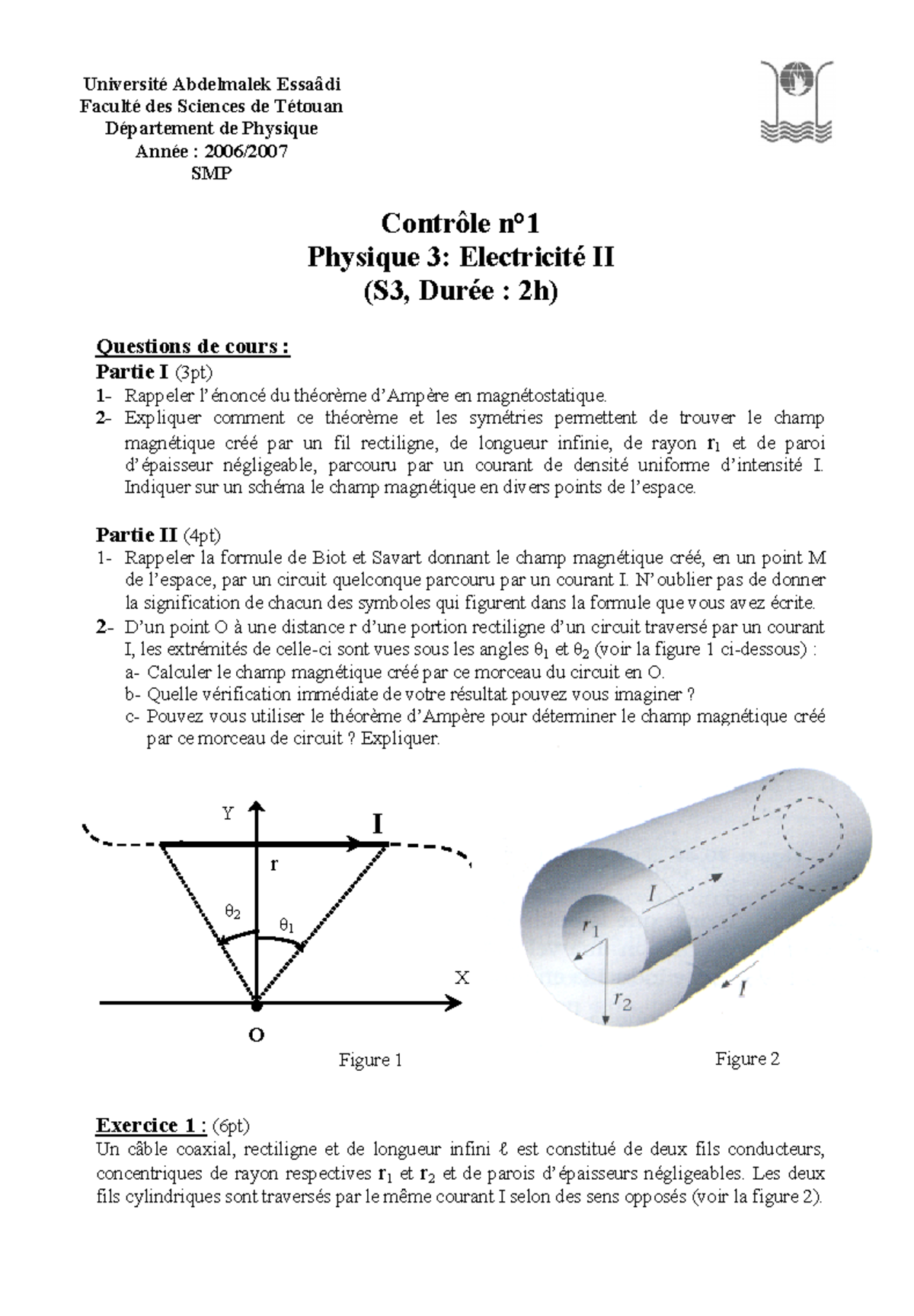 Electro Magn´┐¢tisme-Contr´┐¢le-n-1-avec-Correction-2006-2007 By Ray - Université Abdelmalek ...