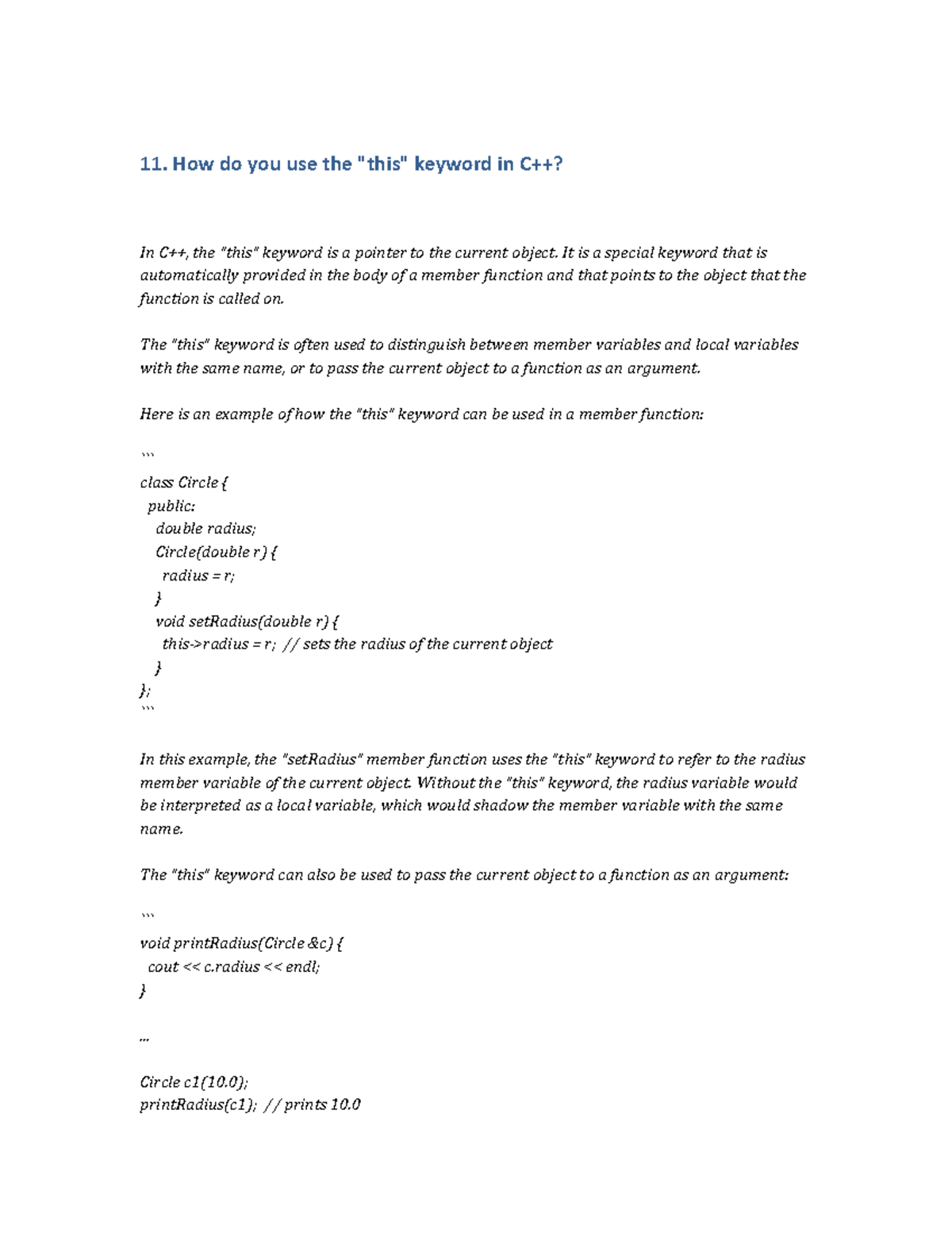 C++ programming 3 - 11. How do you use the "this" keyword in C++? In ...