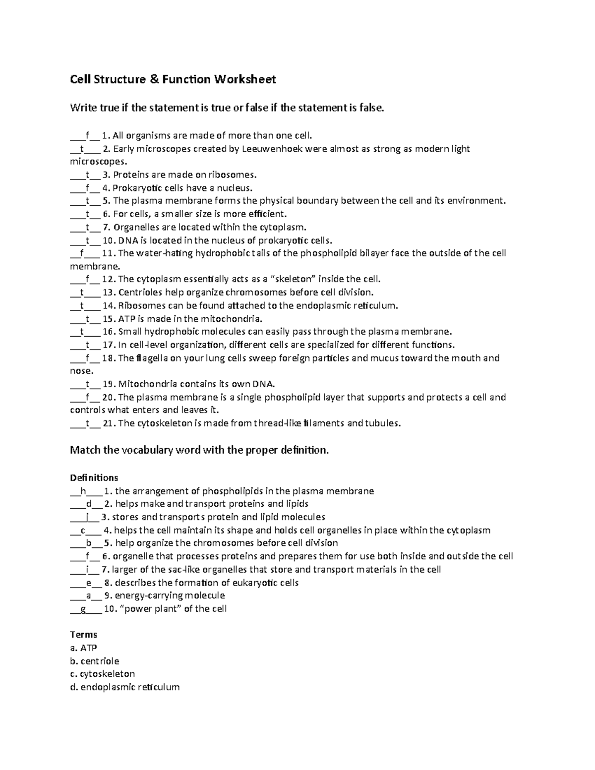 Cell+Structure+Worksheet - Cell Structure & Function Worksheet Write ...