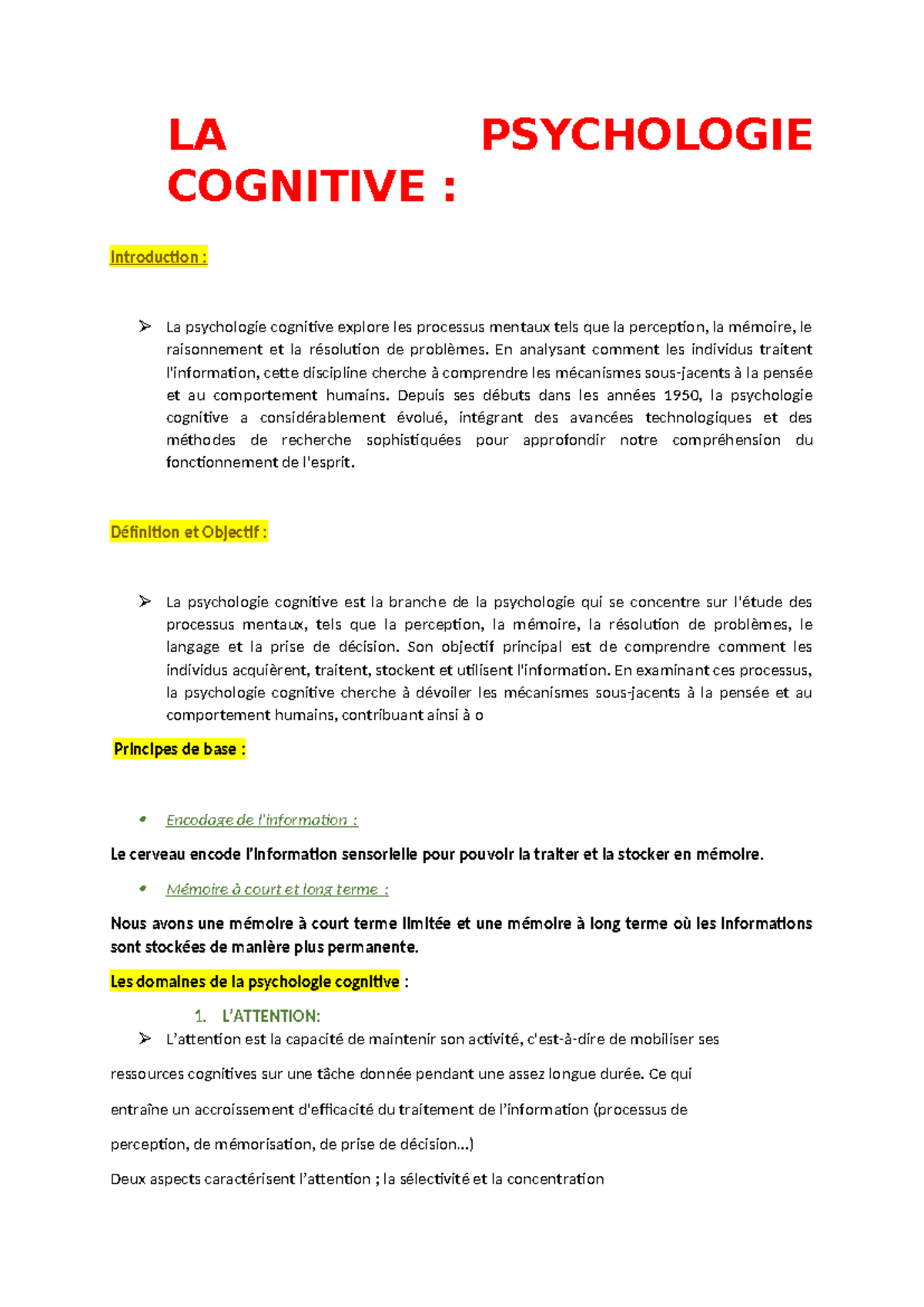 LA Psychologie Cognitive - LA PSYCHOLOGIE COGNITIVE : Introduction : La psychologie cognitive ...