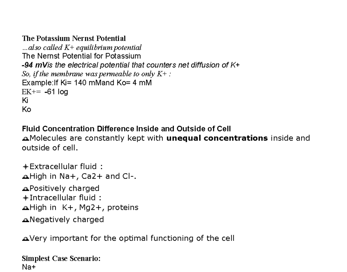 The Potassium Nernst Potential - . called K+ equilibrium potential The ...