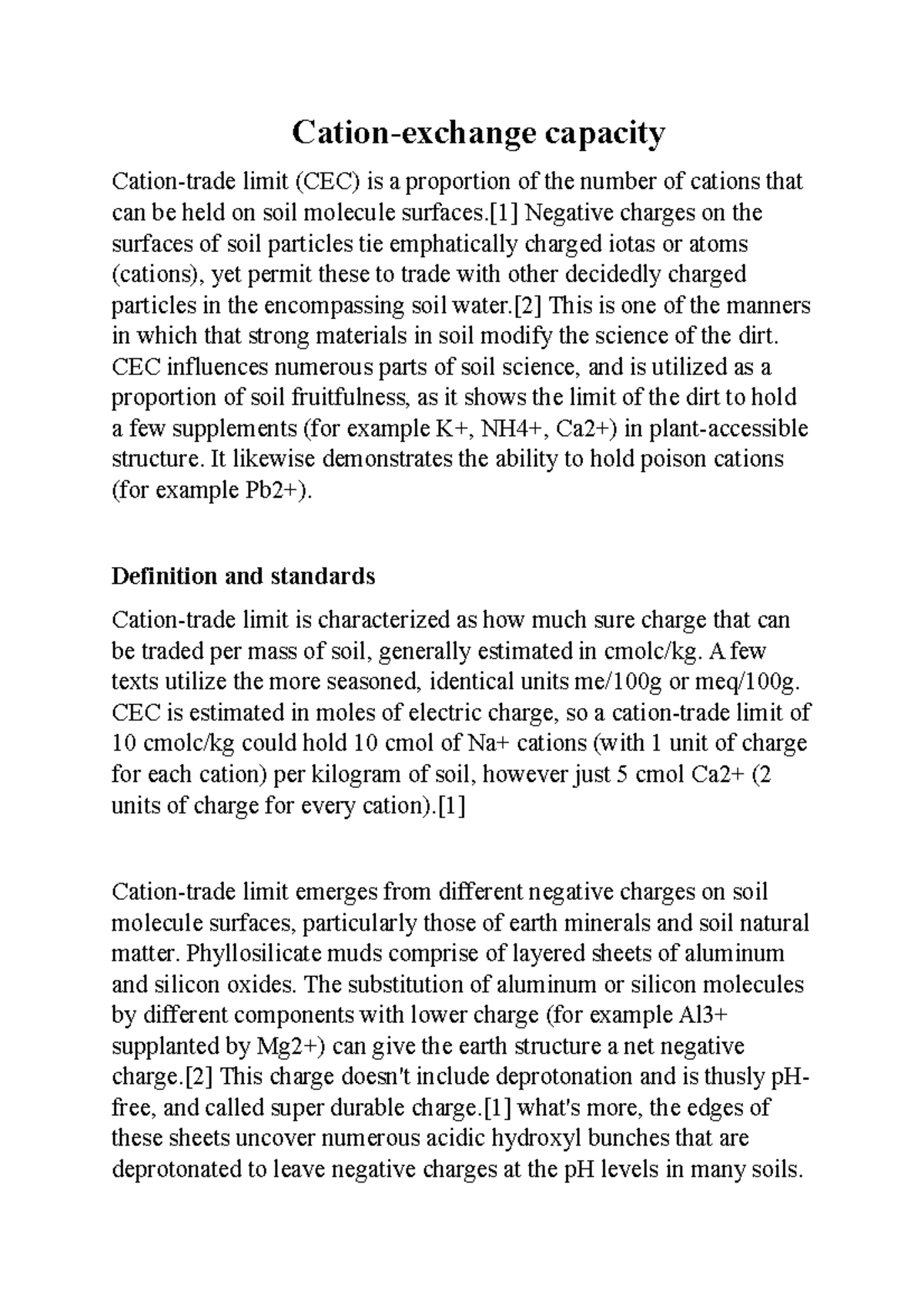 Cation-exchange capacity - Cation-exchange capacity Cation-trade limit ...