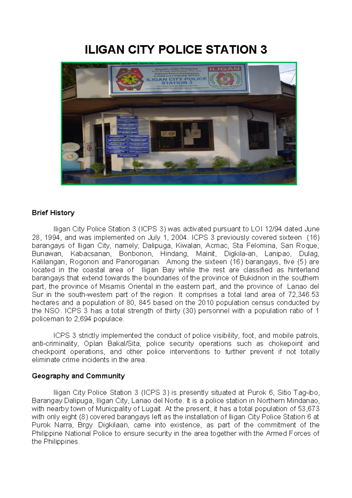 Iligan City Police Station 3 as Outstanding CPS for CY 2022 Write Up Final - ILIGAN CITY POLICE ...