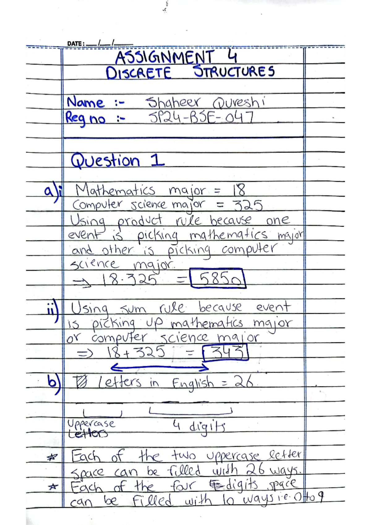 D.S Assignment 4 (SP24-BSE-047) - DATE: ASSIGNMENT 4 DISCRETE STRUCTURES Shaheer Quresh Reg no ...