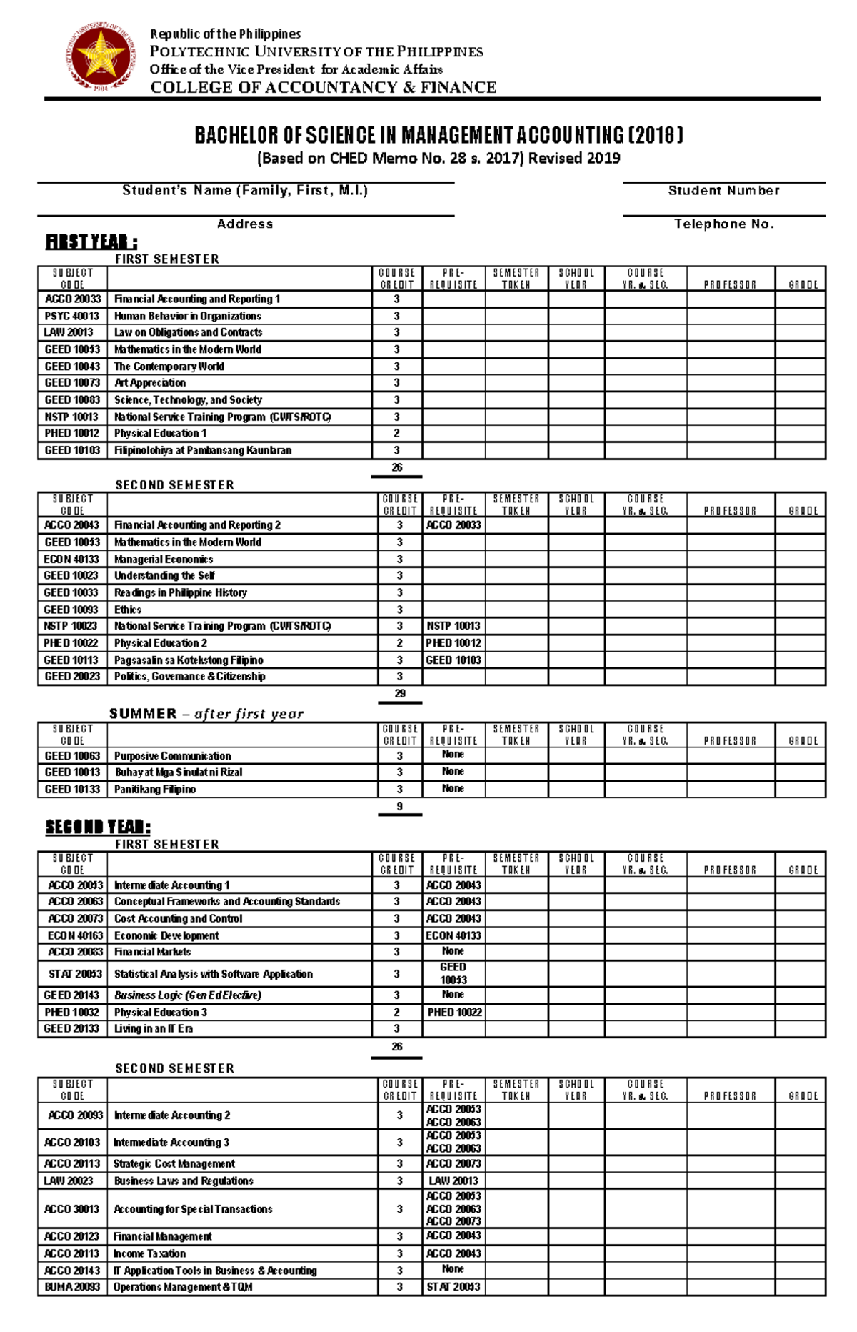 BSMA Curriculum Revised 2019 - Republic of the Philippines POLYTECHNIC ...
