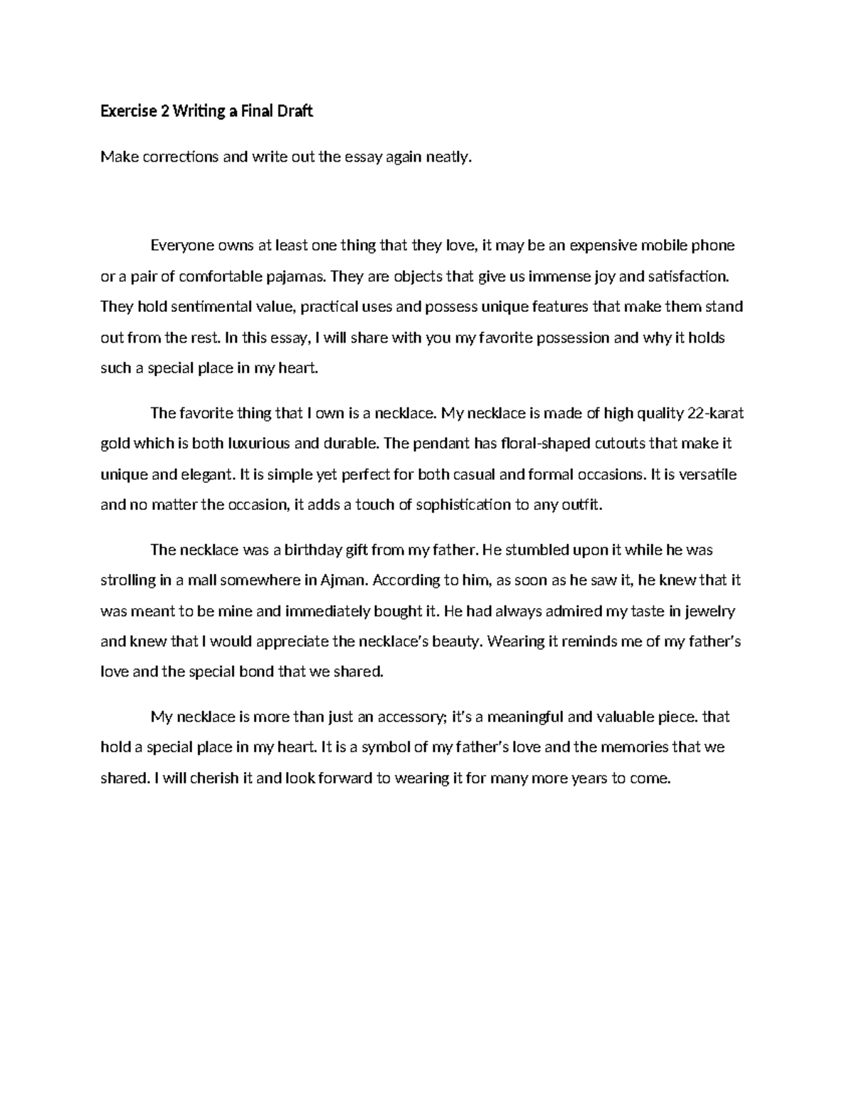 Activity English 2 - Exercise 2 Writing a Final Draft Make corrections ...