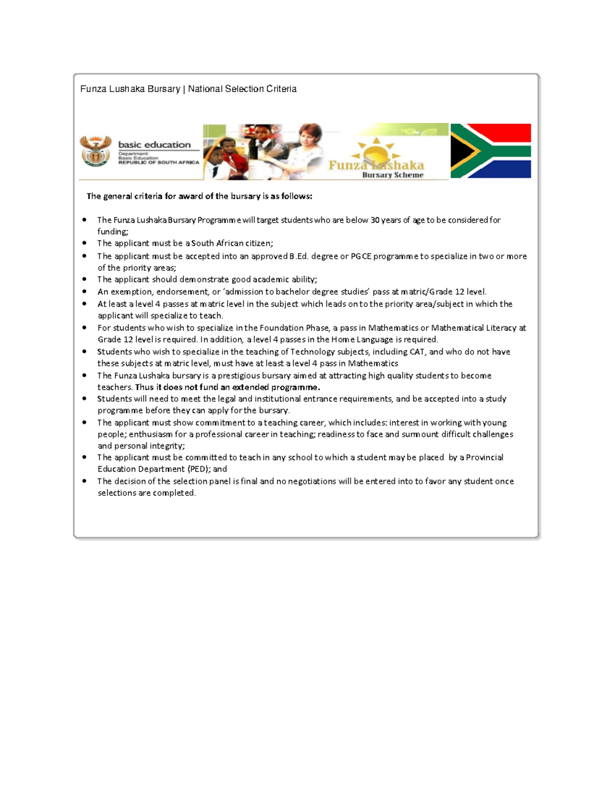 National Selection Criteria - degree or PGCE programme to specialize in ...