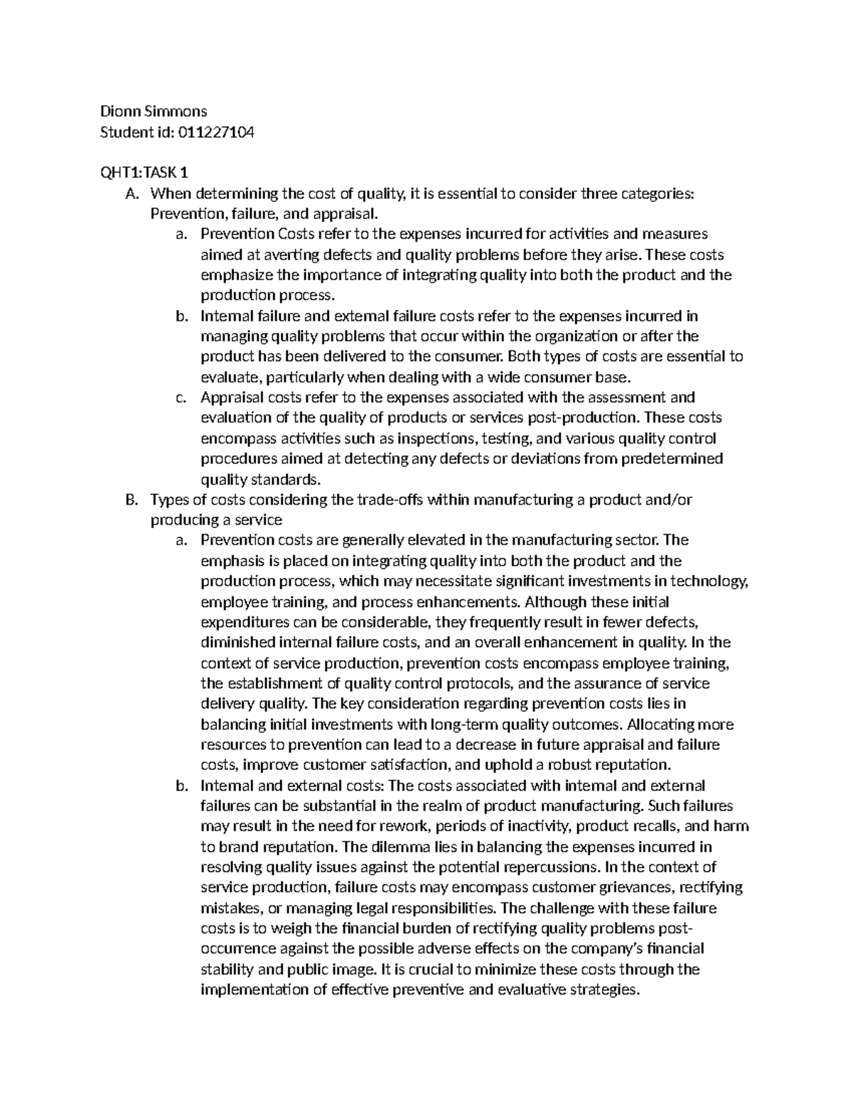 QHT1-Task 1 - task 1 - Dionn Simmons Student id: 011227104 QHT1:TASK 1 ...