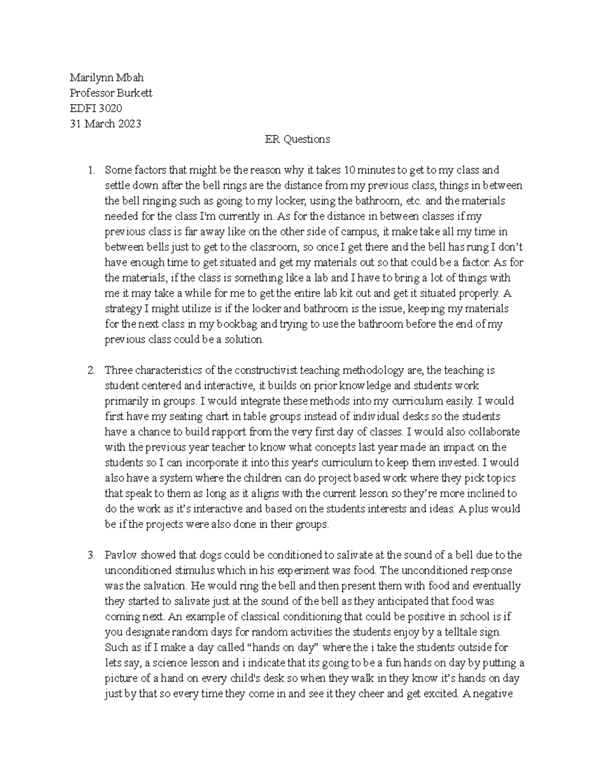 ER Exam 2 essay - Marilynn Mbah Professor Burkett EDFI 3020 31 March ...