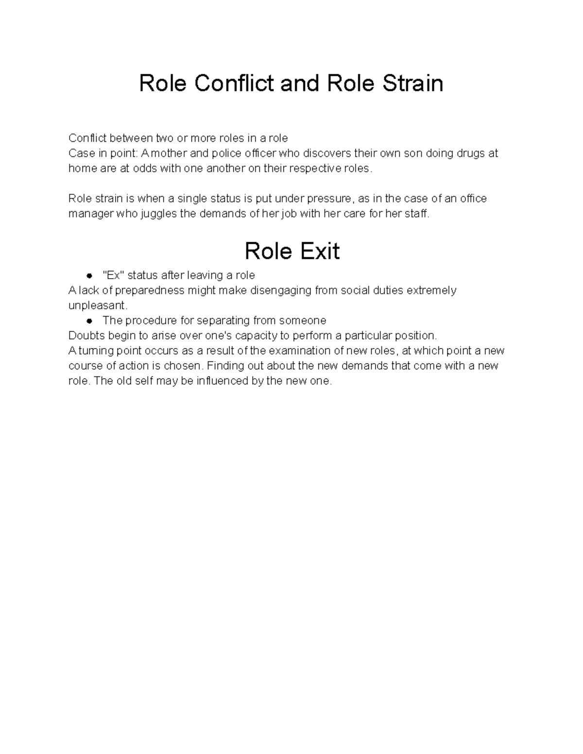 Role Conflict Notes - The conduct expected of a person with a given ...