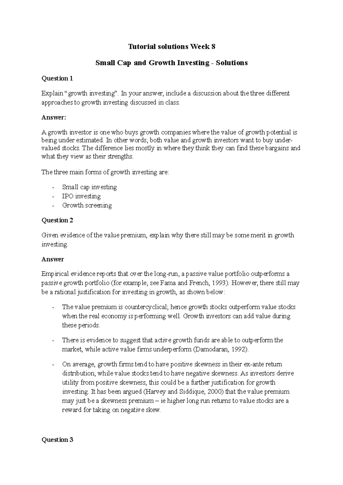 Tutorial solution Week 8 - In your answer, include a discussion about ...