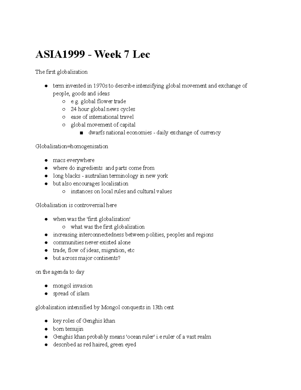 ASIA1999 - Week 7 Lec - ASIA1999 - Week 7 Lec The first globalisation term invented in 1970s to ...