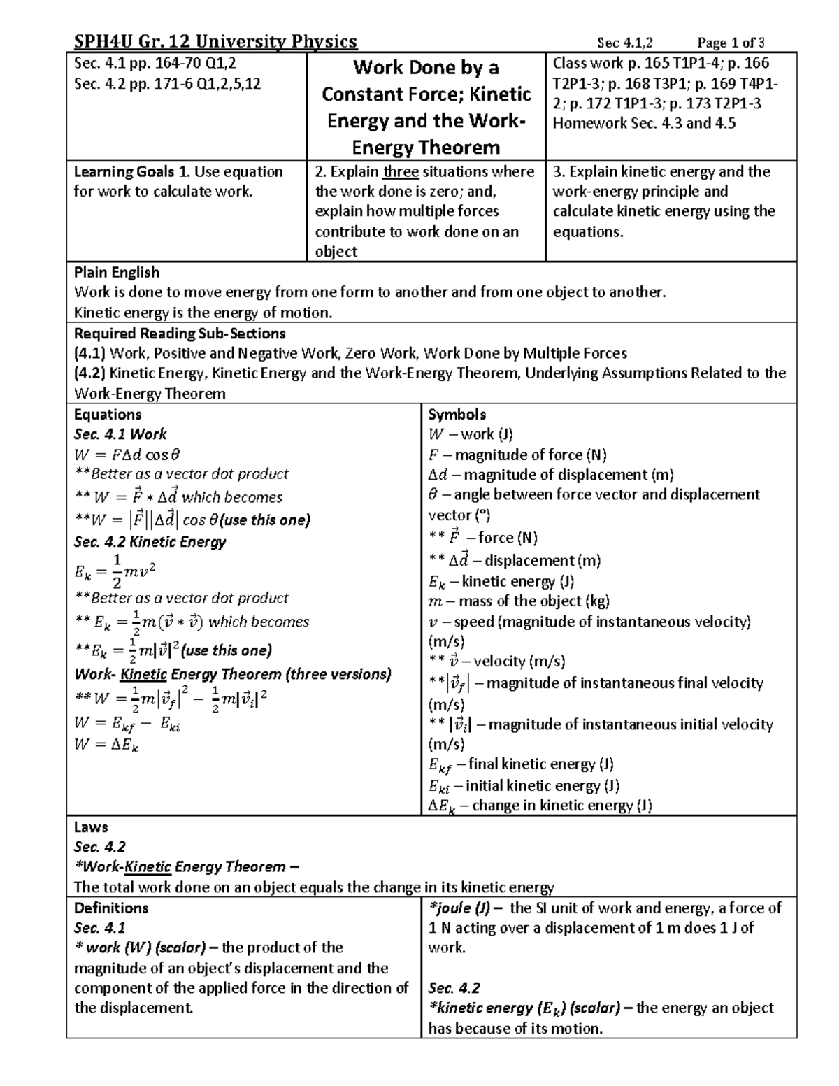 1. SPH4U 4.1,2 Work, Kinetic Energy - SPH4U Gr. 12 University Physics ...