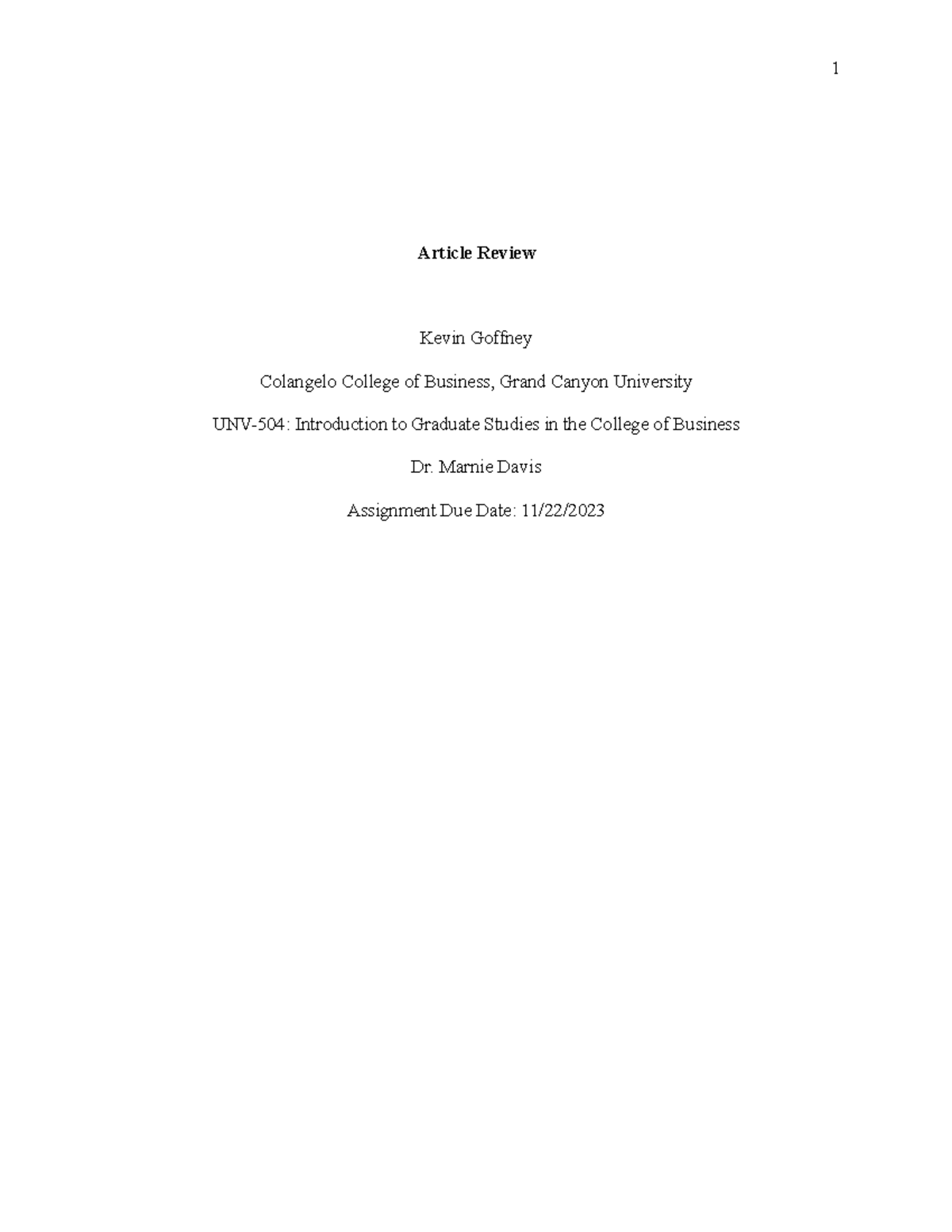 UNV-504-RS-T2-Article Review Assignment - Article Review Kevin Goffney ...