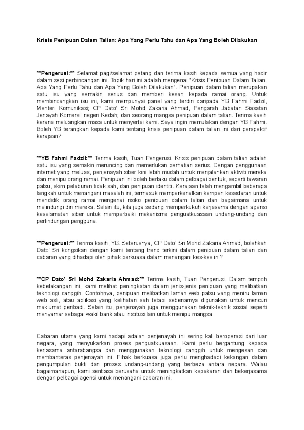 Teks Wawancara Krisis Penipuan Dalam Talian - Krisis Penipuan Dalam ...