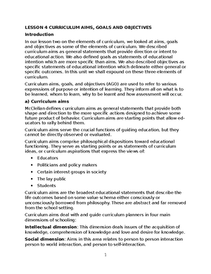 Lesson 5 Dimensions OF Curriculum - LESSON 5: DIMENSIONS OF CURRICULUM ...