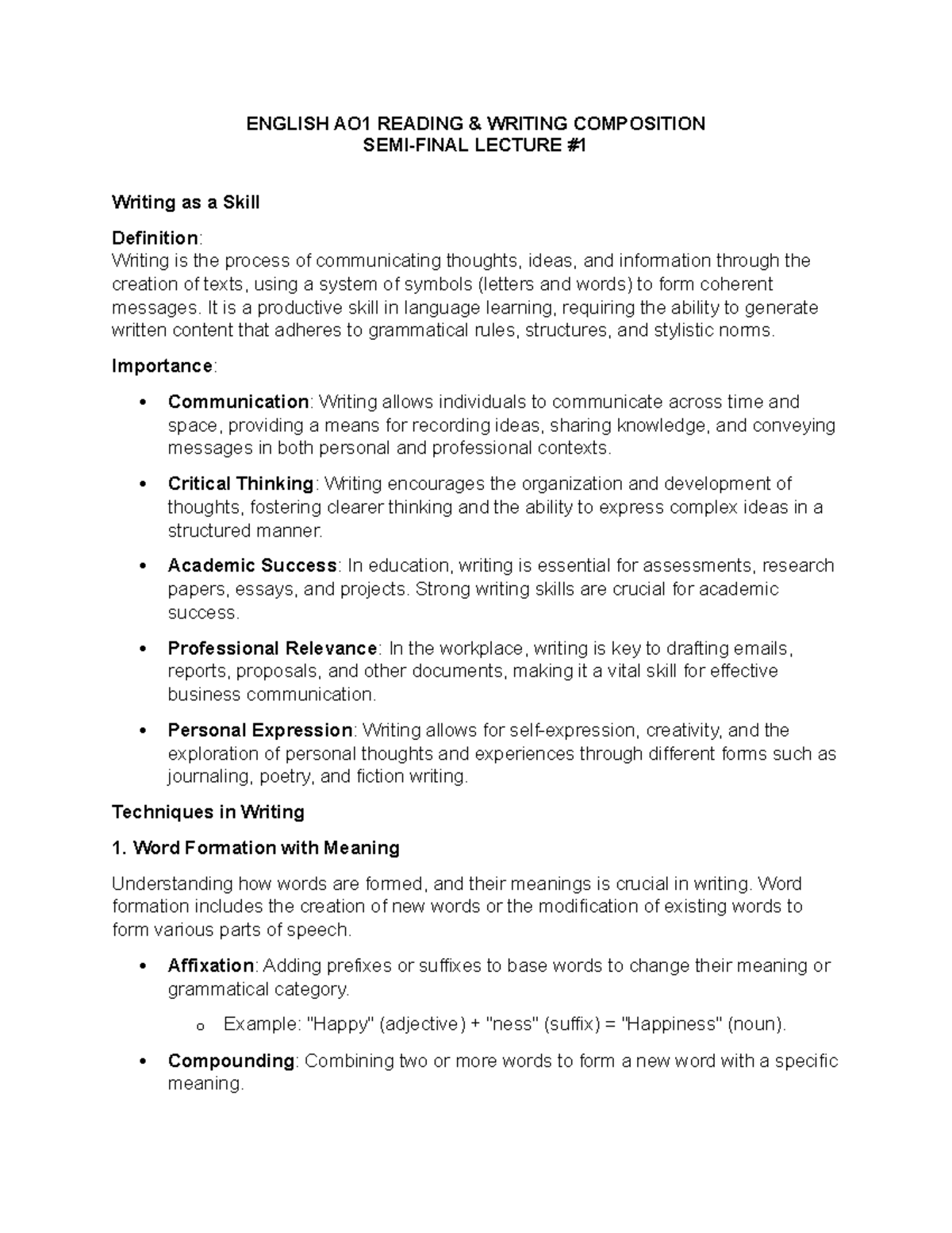 Engl A 01-RW-Lecture-1-Semi Final - ENGLISH AO1 READING & WRITING ...