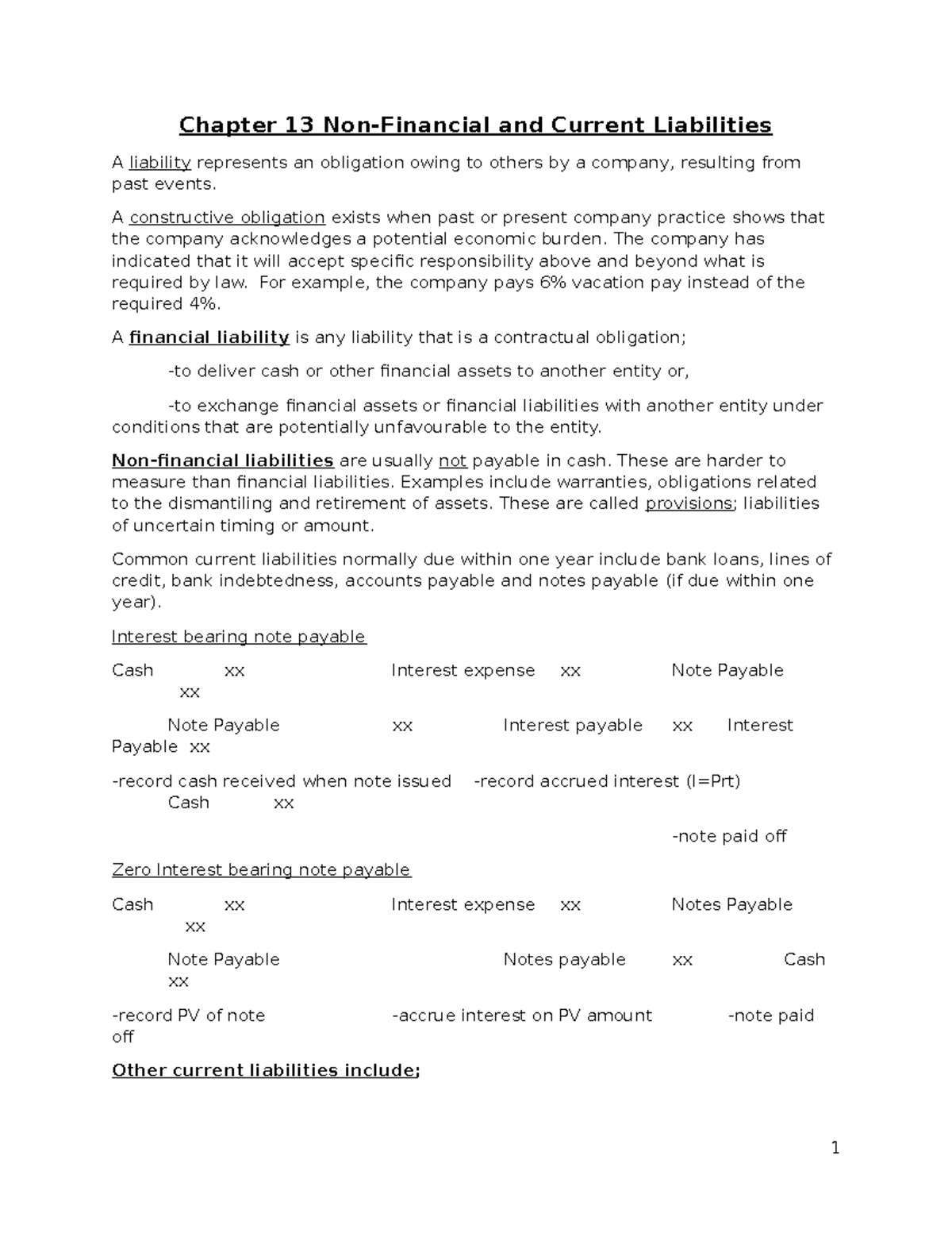 Chapter 13 Non-financial and Current Liabilities - Chapter 13 Non ...