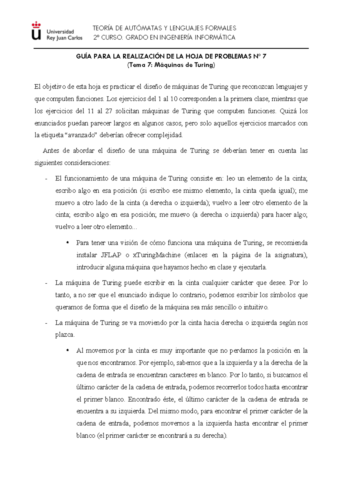 Guia Ejercicios Tema7 - Guia para la resolución de los problemas del tema 7 - 2º CURSO. GRADO EN ...