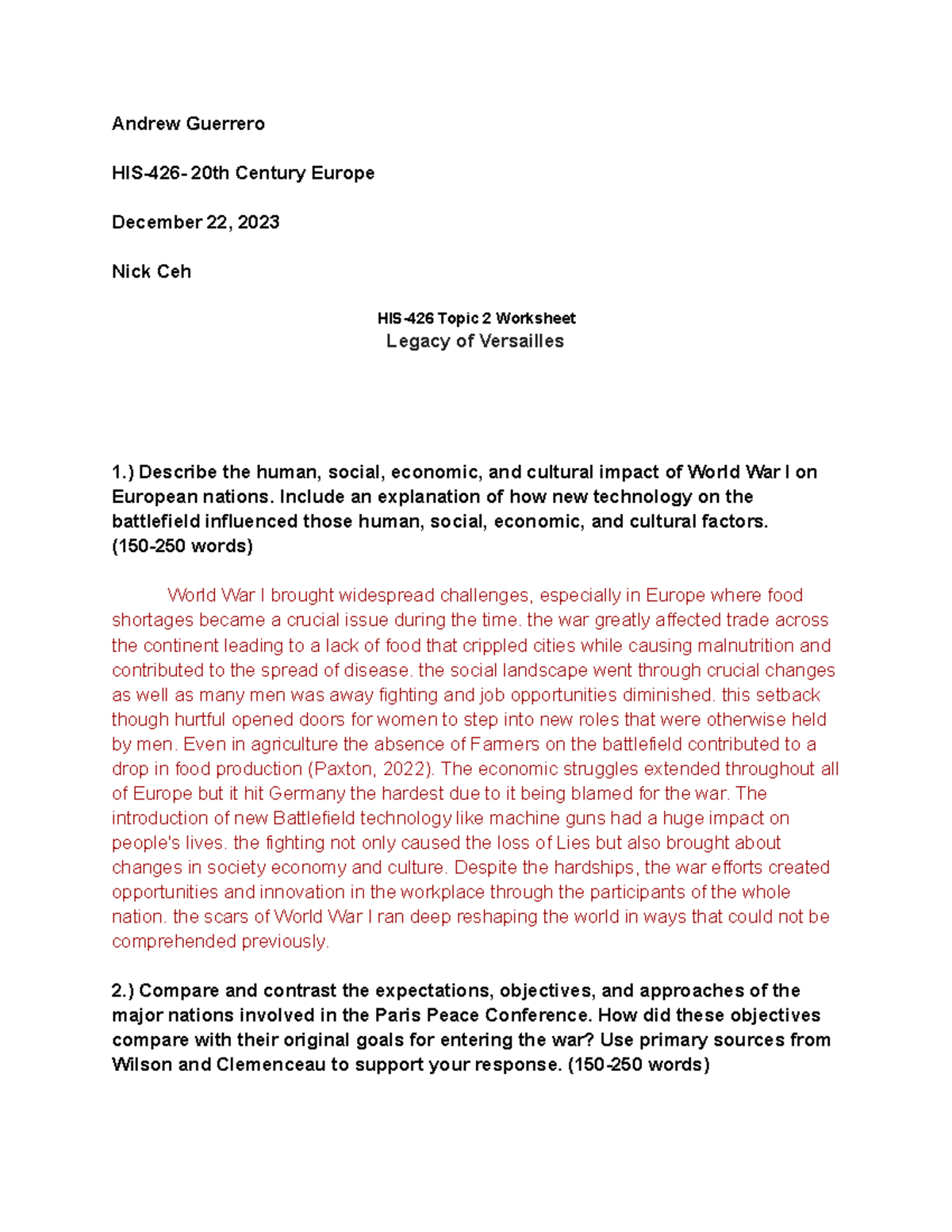Legacy of Versailles 426 - Andrew Guerrero HIS-426- 20th Century Europe ...