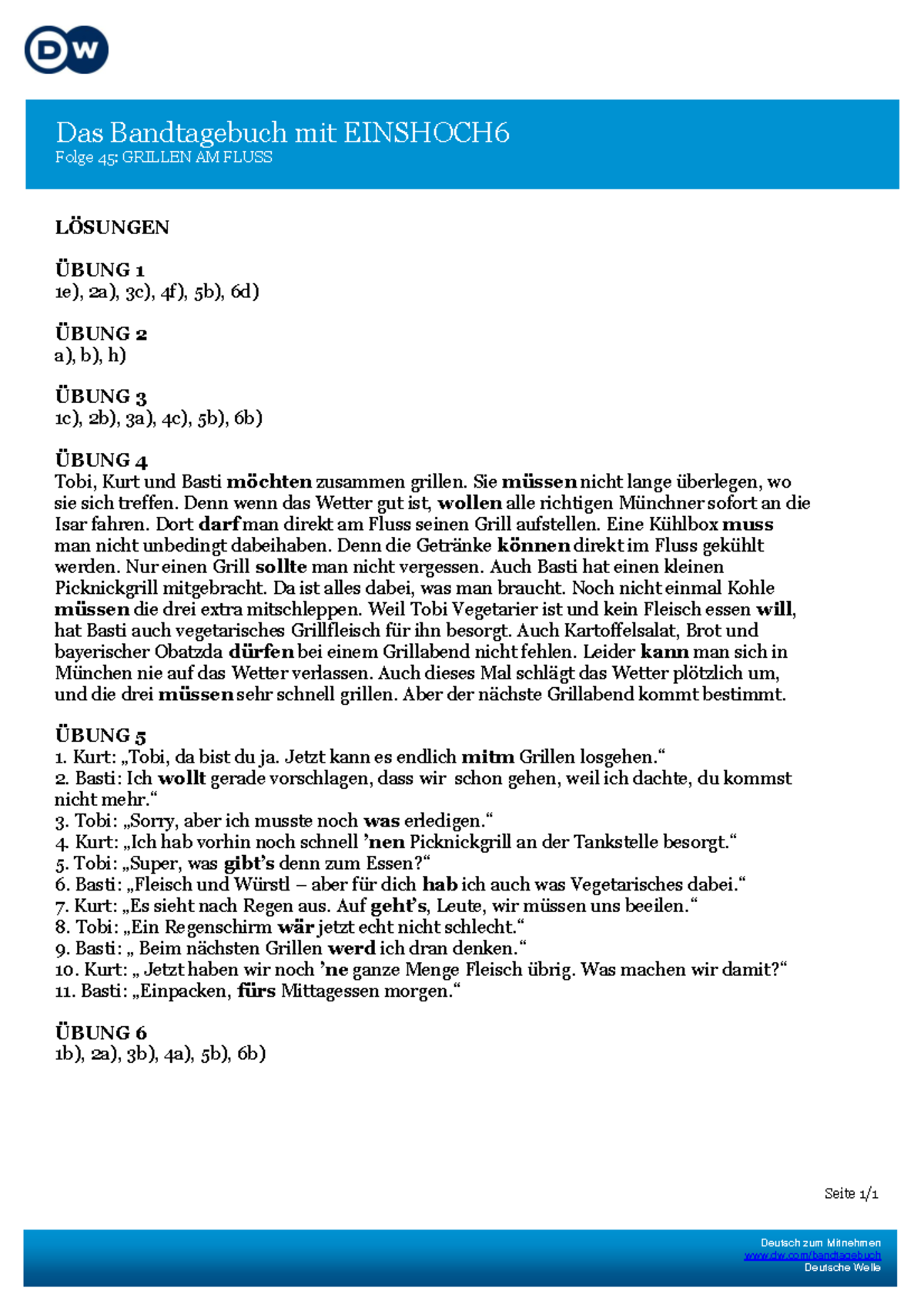 Bandtagebuch 45 Grillen am Fluss L sungen - Deutsch zum Mitnehmen dw/bandtagebuch Deutsche Welle ...