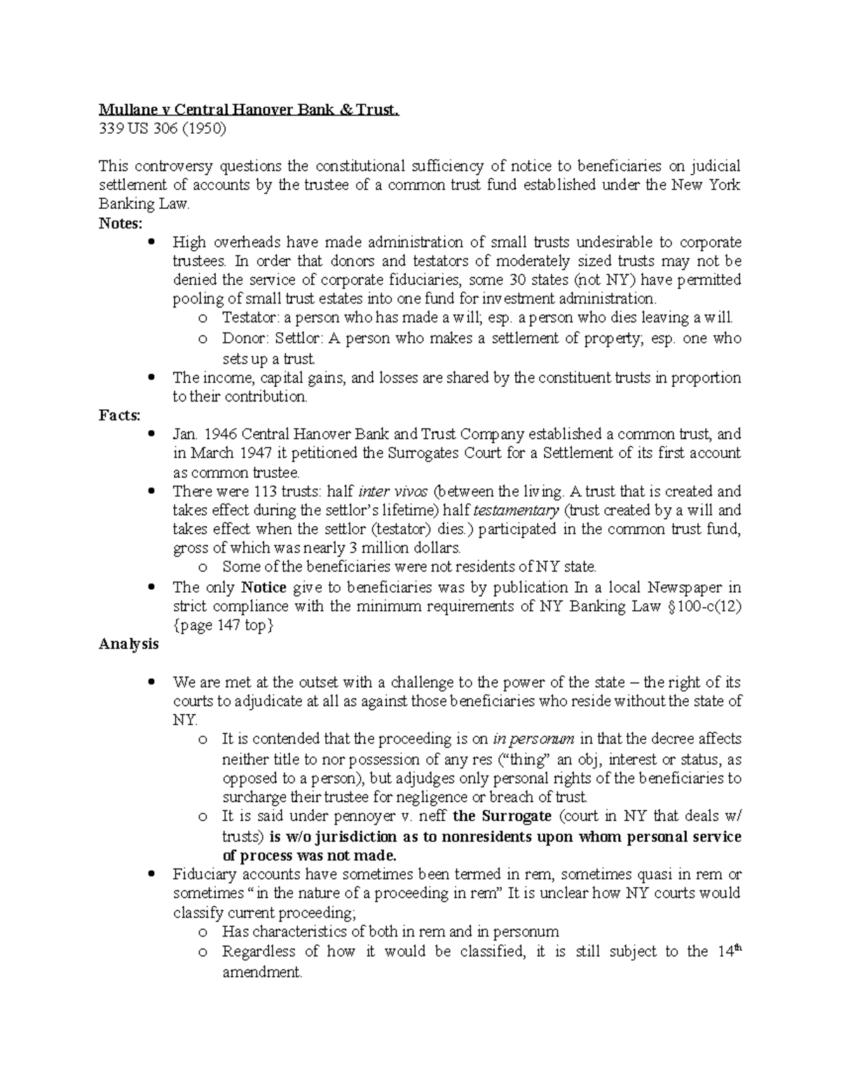 Mullane v Central Hanover Bank - 339 US 306 (1950) This controversy ...
