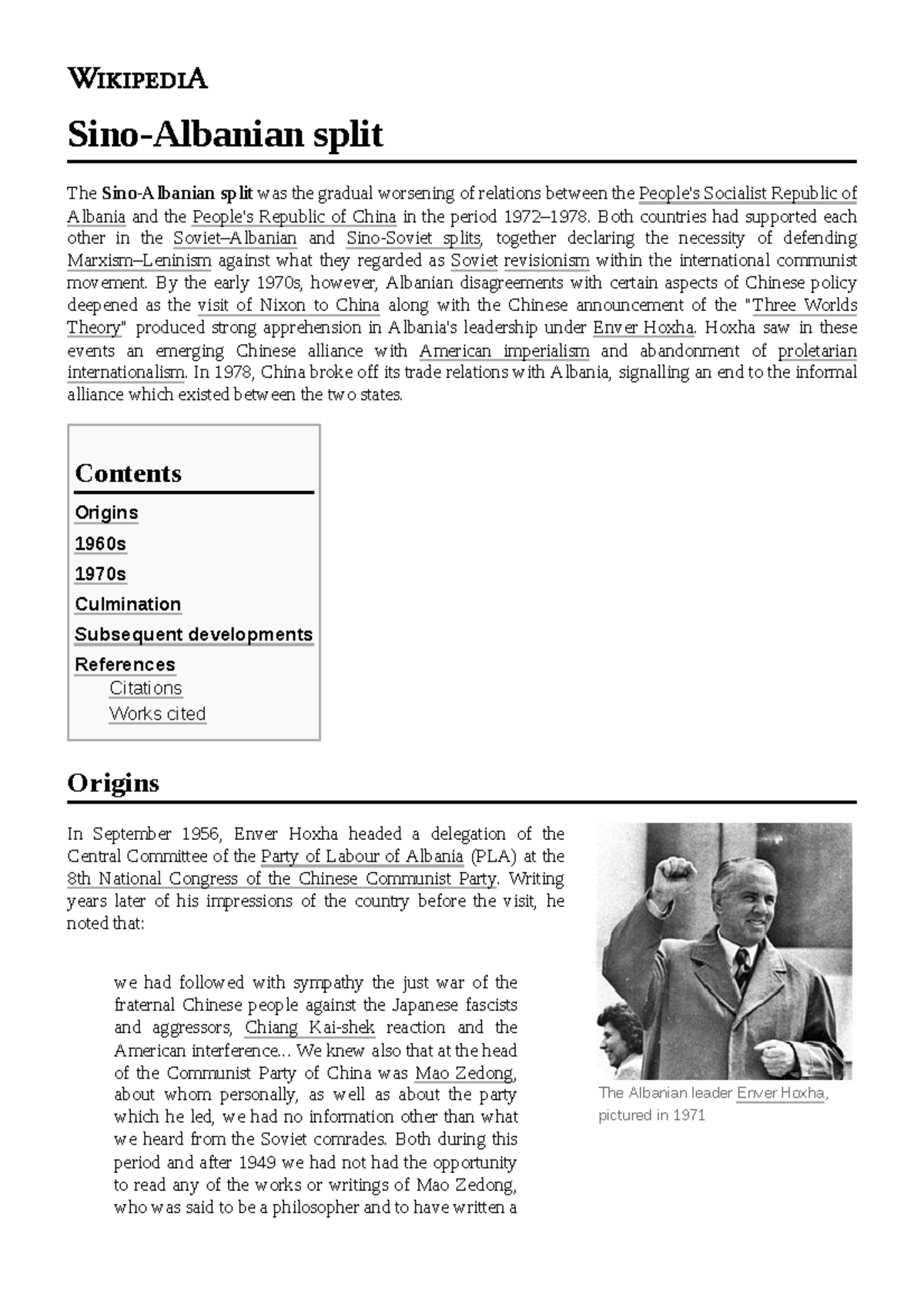 Sino-Albanian split - Both countries had supported each other in the ...