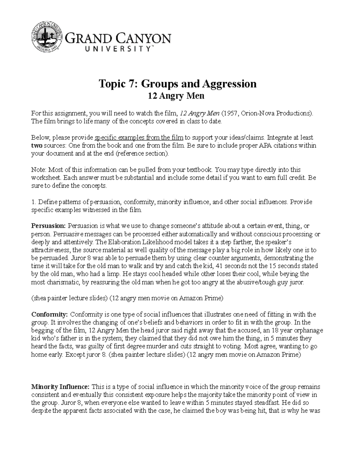 12 angry men research assignment - Topic 7: Groups and Aggression 12 ...
