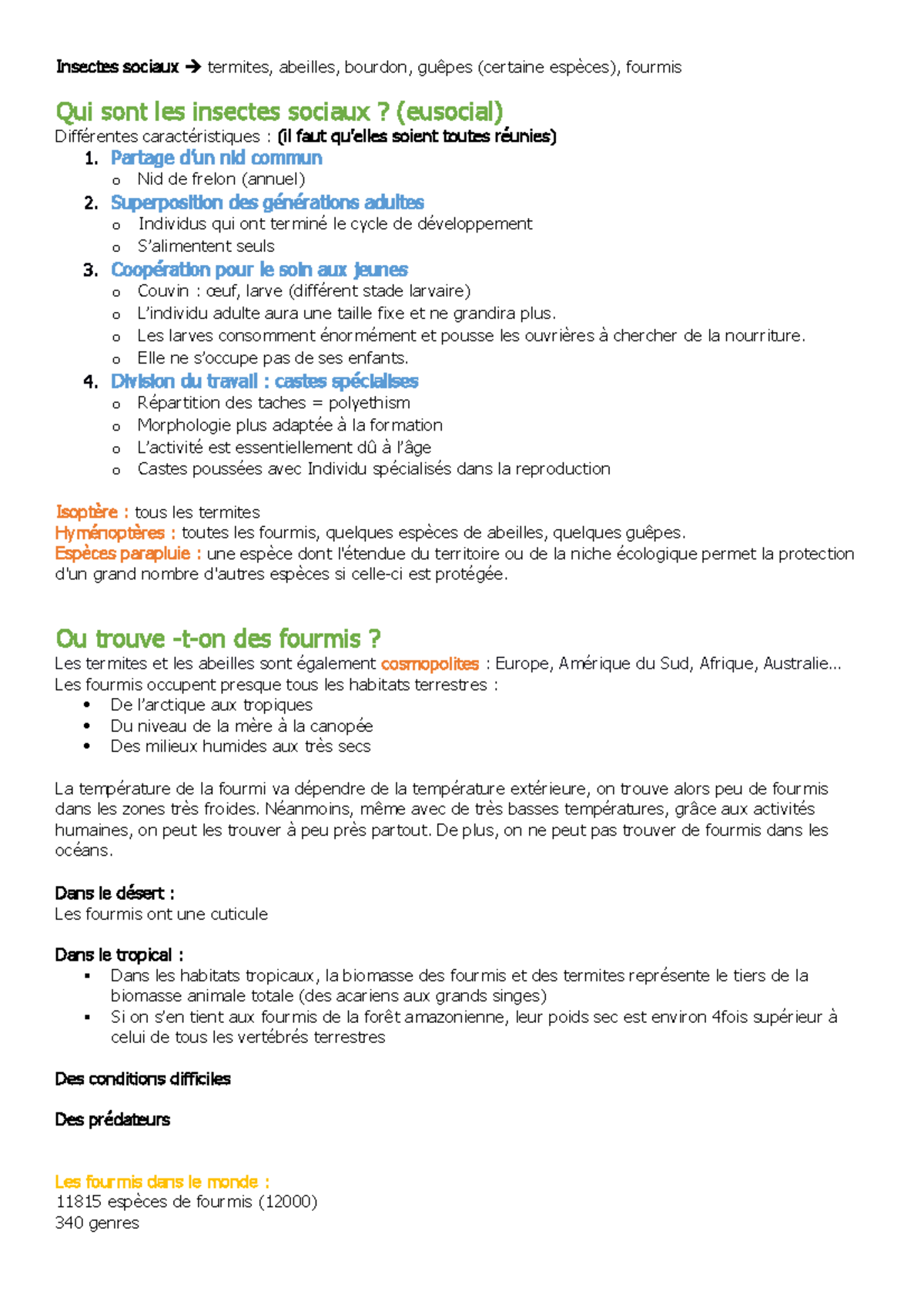 Fourmis CM - Insectes sociaux termites, abeilles, bourdon, guêpes ...