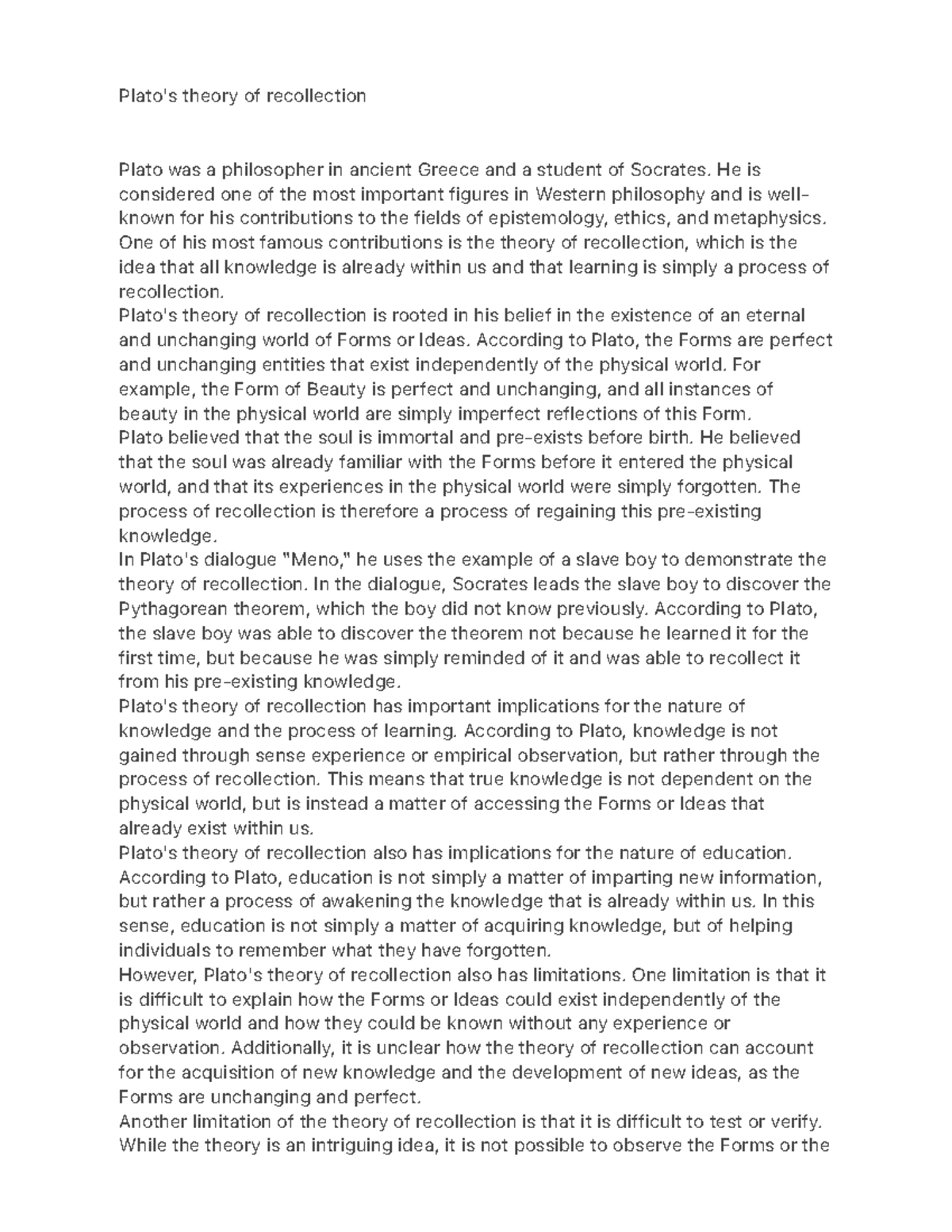 Plato's theory of recollection - He is considered one of the most ...