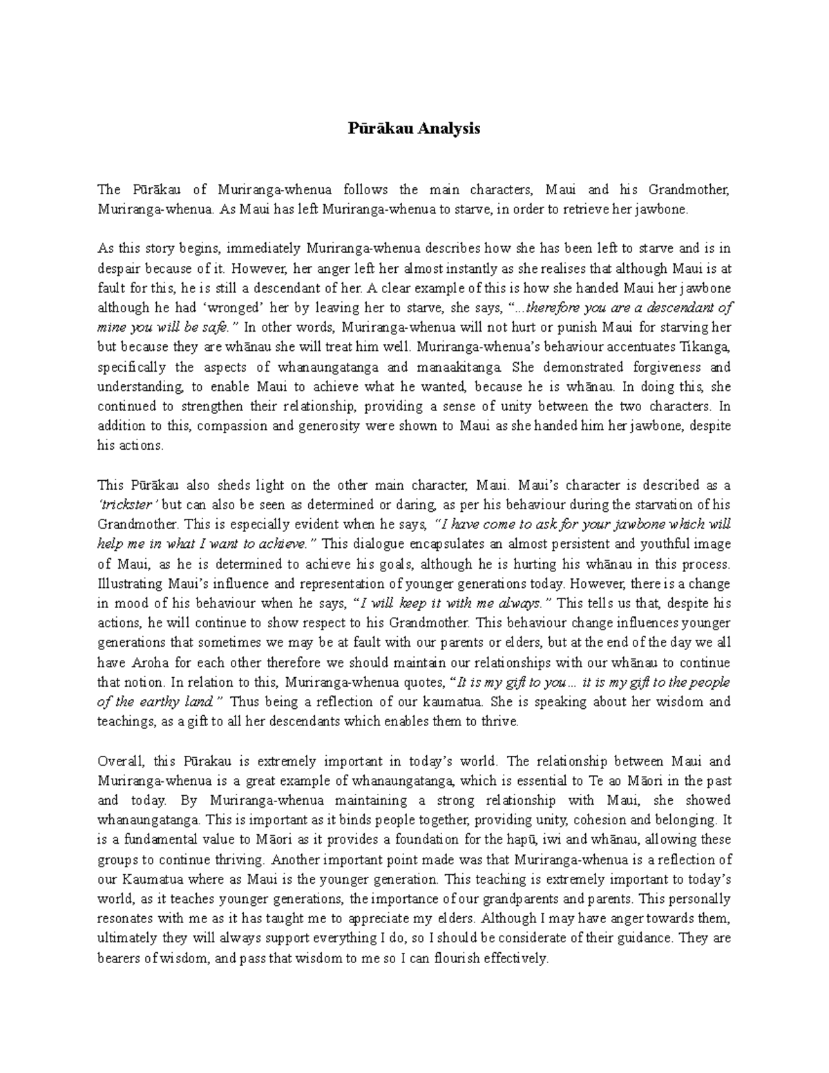 Pūrākau Analysis - Pūrākau Analysis The Pūrākau of Muriranga-whenua ...