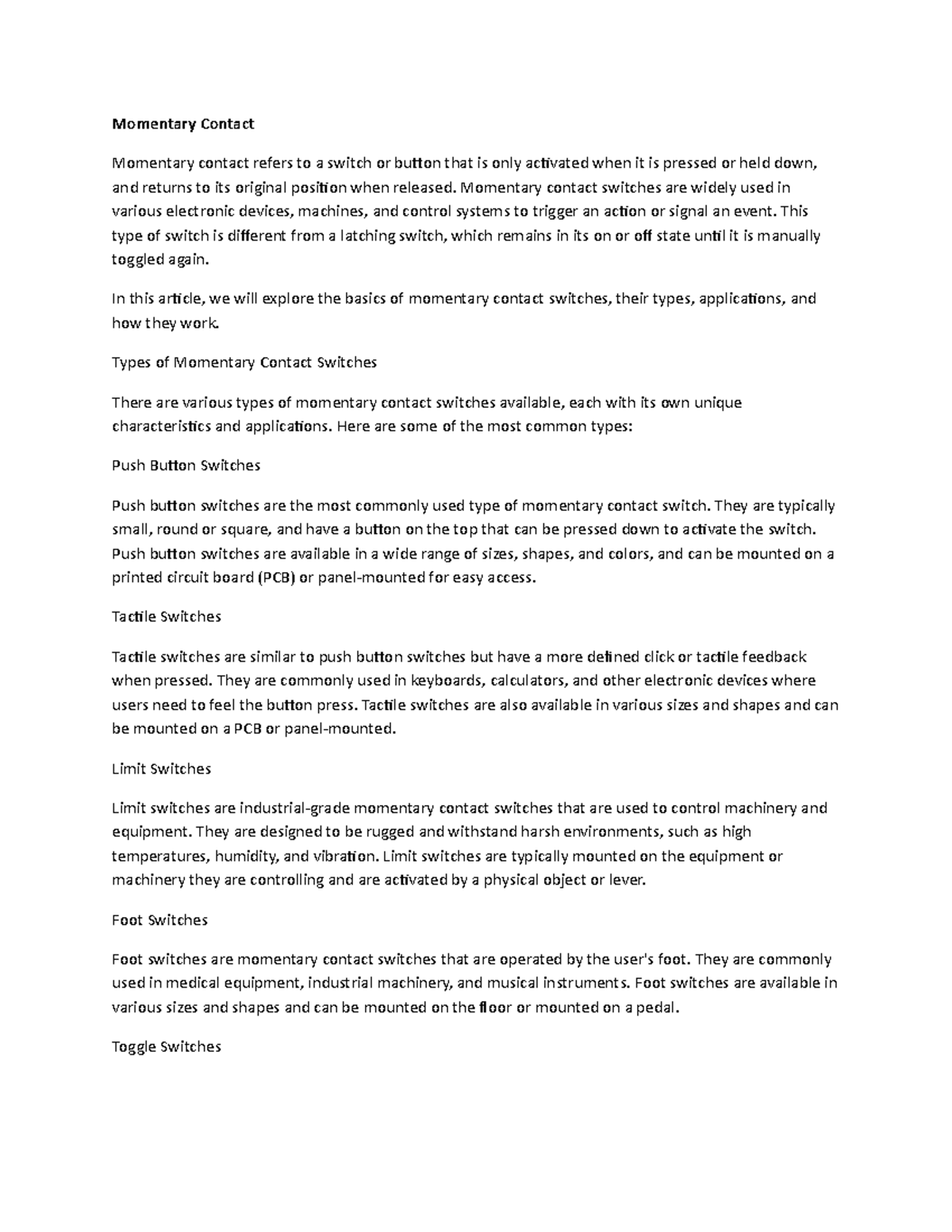 Momentary contact - Momentary Contact Momentary contact refers to a ...