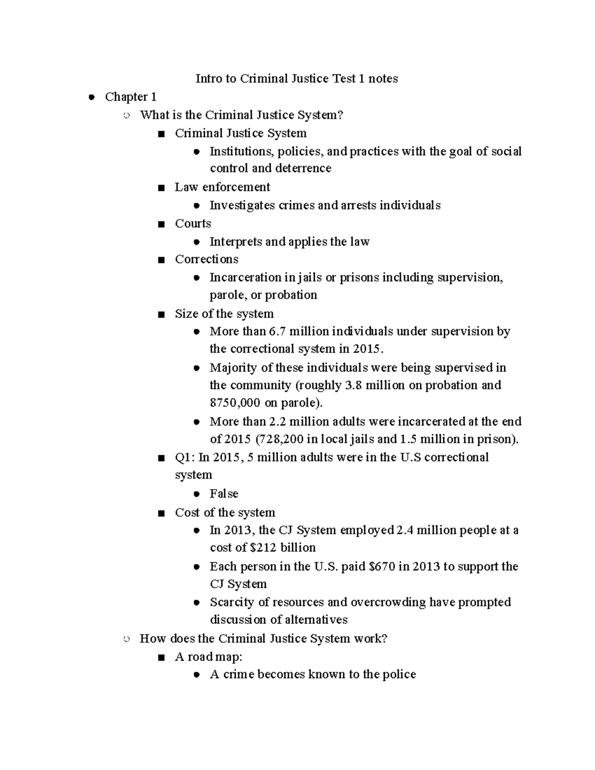 Intro to Criminal Justice Test 1 notes - Majority of these individuals ...