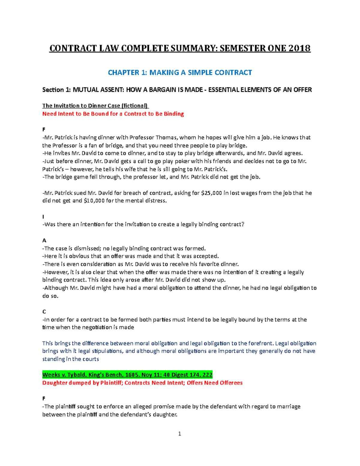 Contract LAW Complete Summary - CONTRACT LAW COMPLETE SUMMARY: SEMESTER ...
