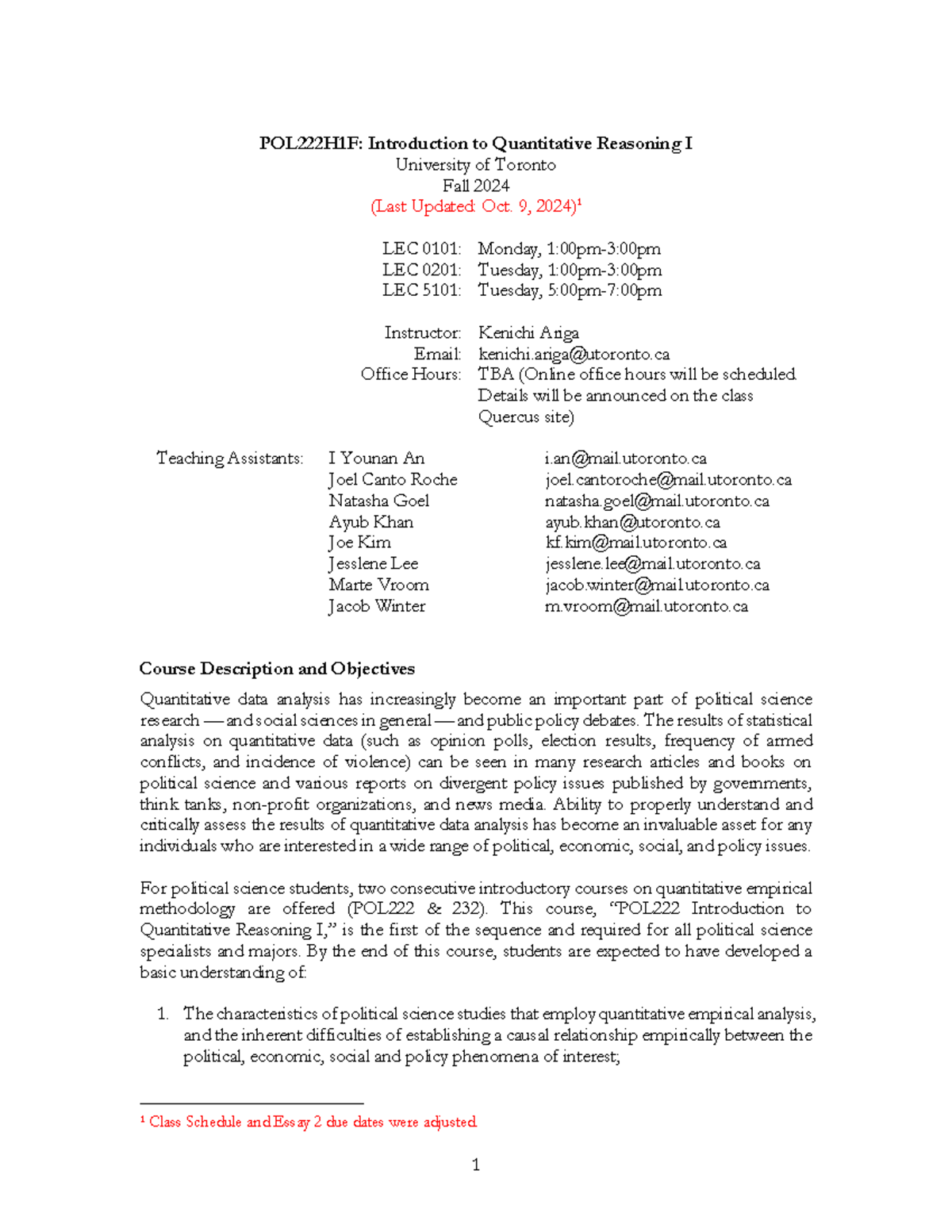 Introduction to Quantitative Reasoning I syllabus - POL222H1F ...