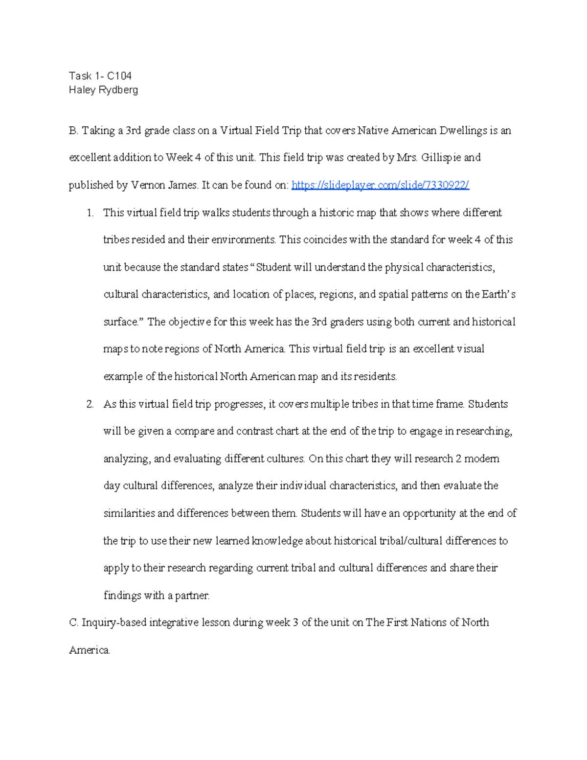 C104 Task 1 Part B-E - Task 1 Part B-E - Task 1- C Haley Rydberg B ...