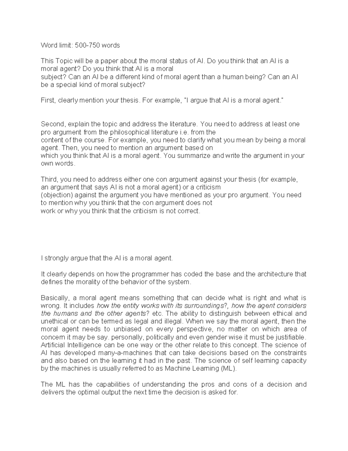 Assign 2 AI - ... - Word limit: 500-750 words This Topic will be a ...