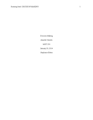 Decision Making 4 - Lecture Notes - Decision making is central to all ...
