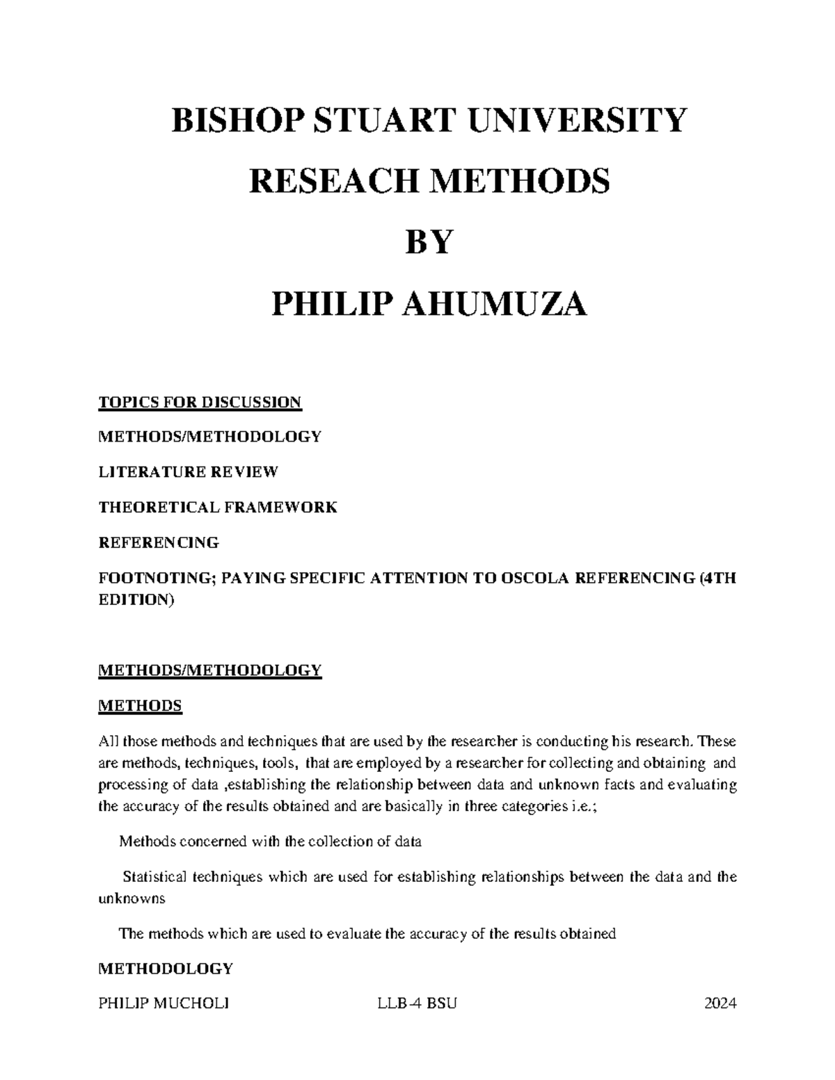 Methodology, literatue Review and theoretical Framework - BISHOP STUART ...