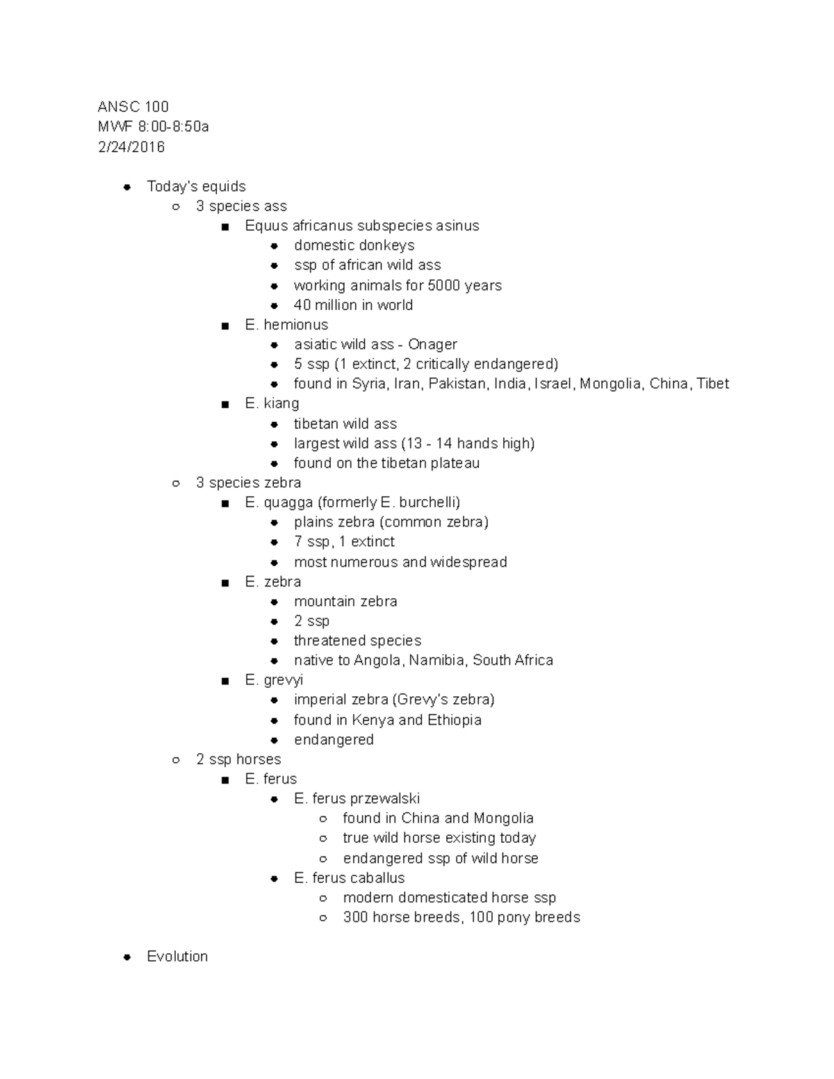 ANSC100_Lecture12 - ANSC 100 MWF 8:00-8:50a 2/24/2016 Today’s equids 3 ...