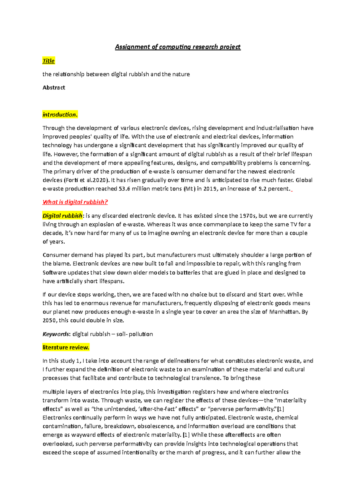 Assignment Of Computing Research Project Assignment Of Computing