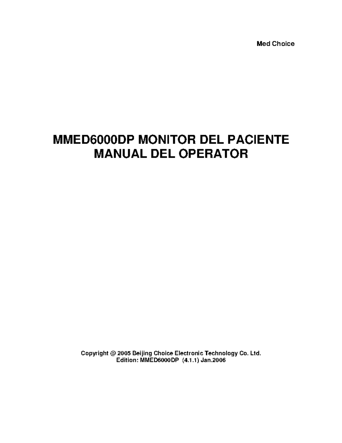 Beijing Choice MMED-6000 Patient Monitor - User manual (es) - Med ...