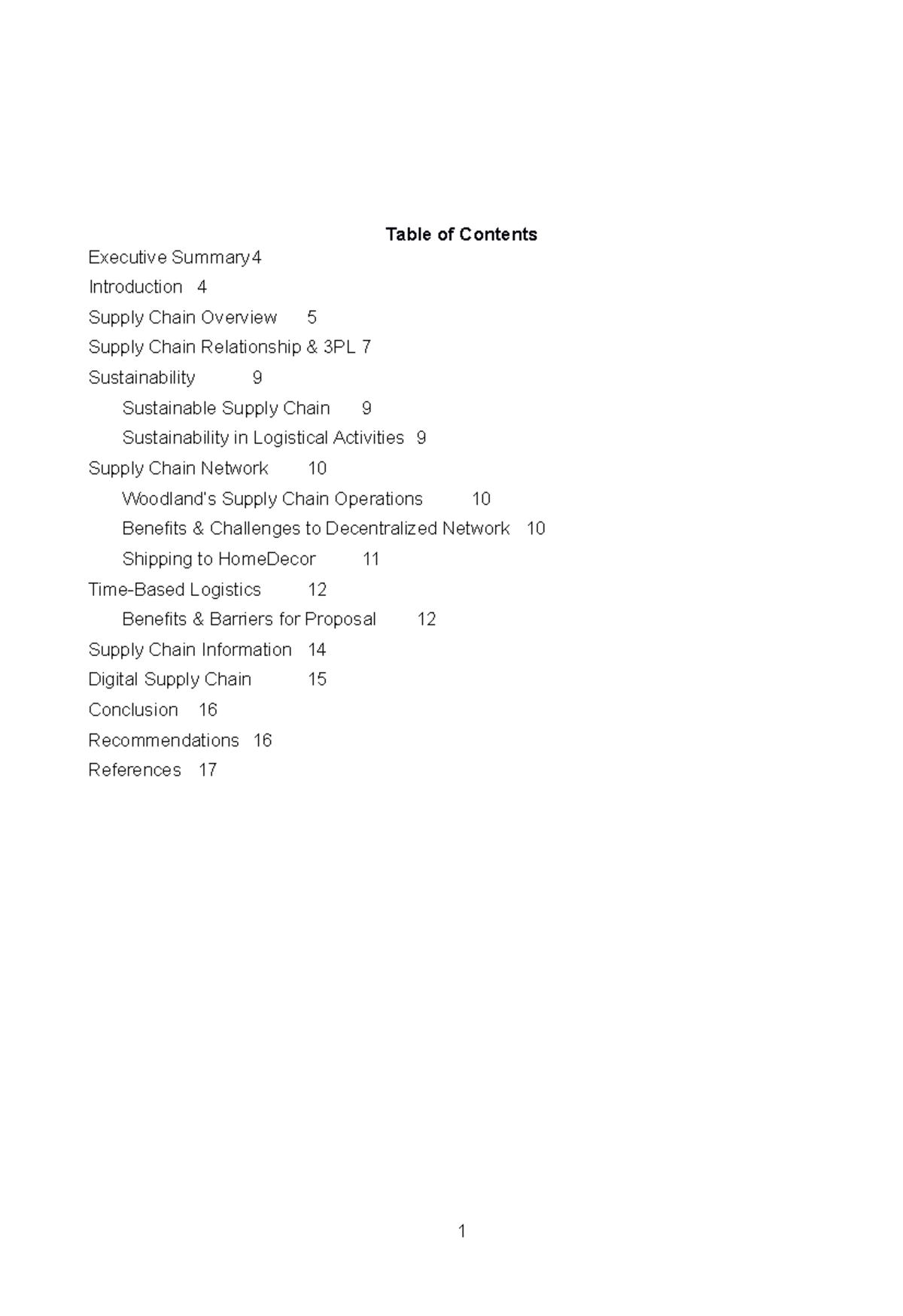 Case Study - Assignment 3 - Table of Contents Executive Summary Introduction Supply Chain ...