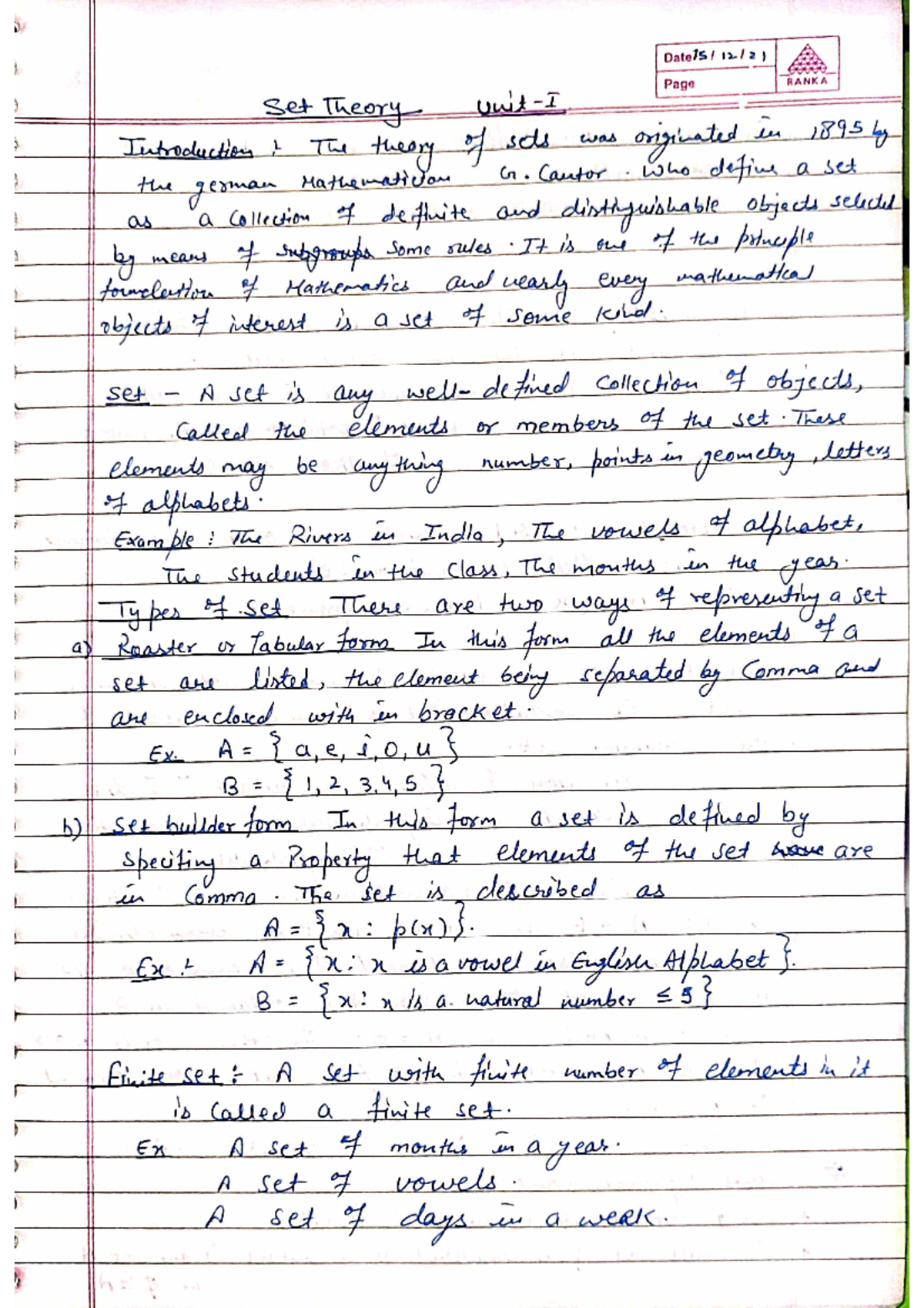 SET Theory UNIT-1 - Lecture notes of unit-1 of set therory ...