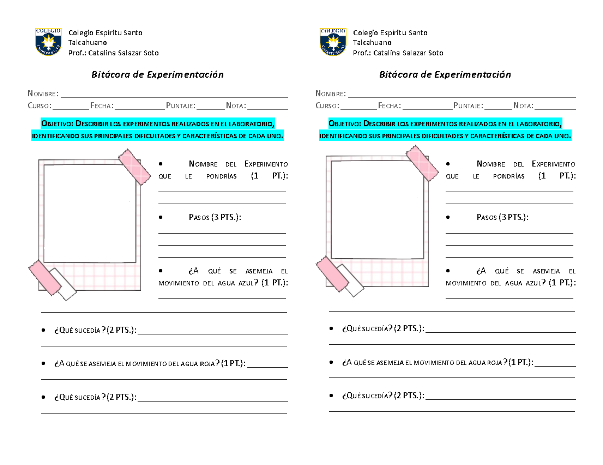 Bitácora DE Experimentación. Ciencias Naturales. 5° - Colegio Espíritu ...