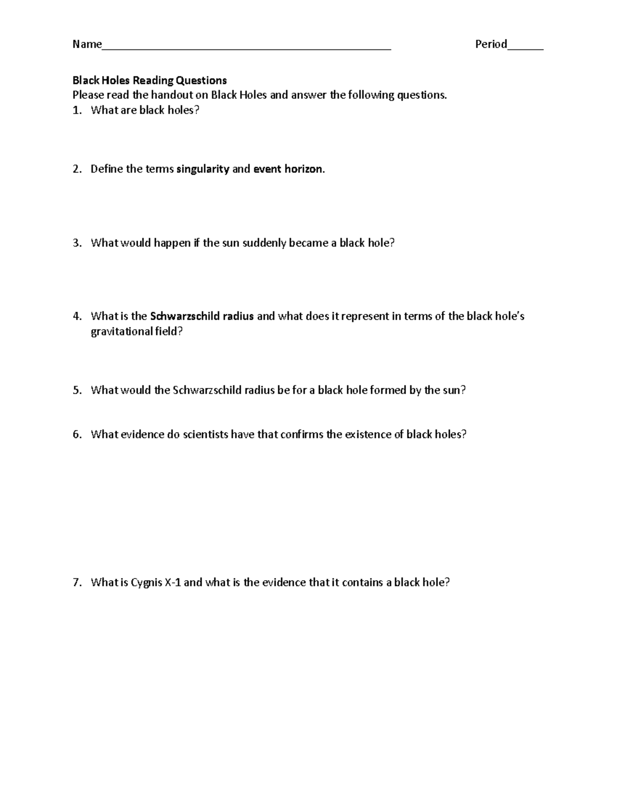 Black Holes-Reading - Summary Notes and questions. - - Studocu