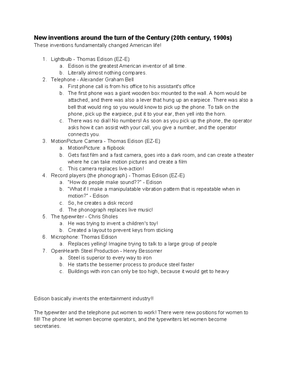 Inventions and Inventors - New inventions around the turn of the ...