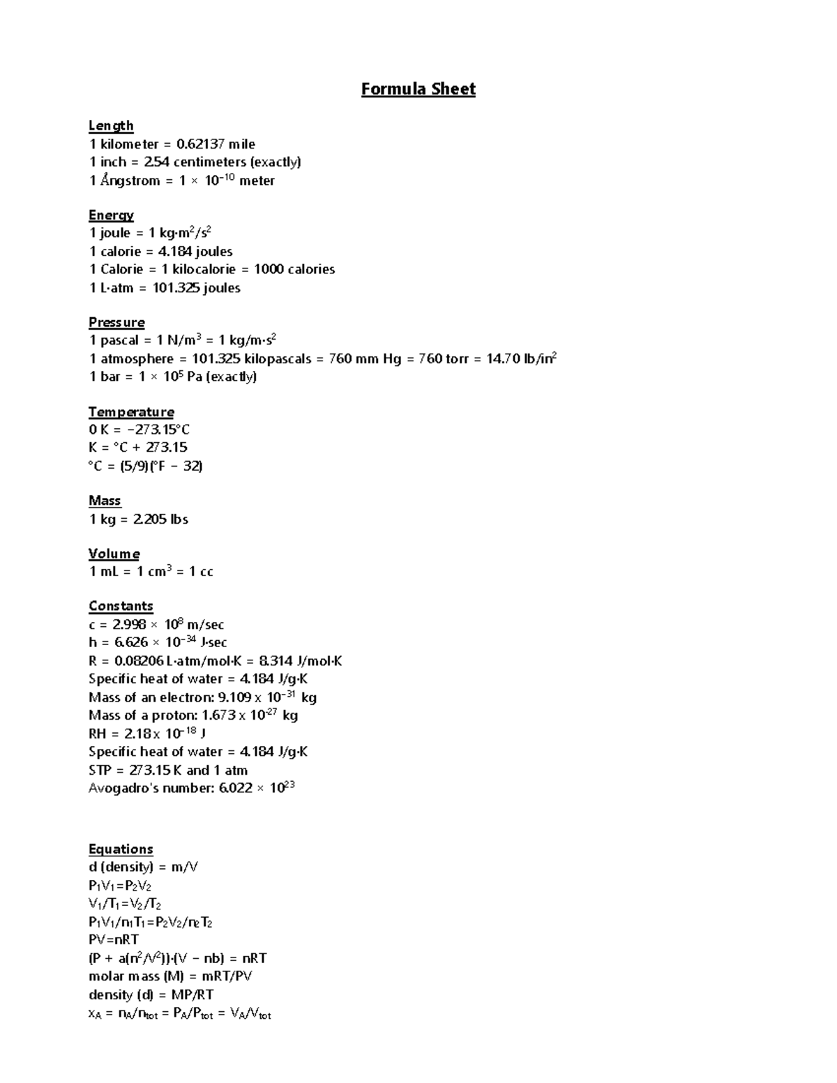 Exam formula sheet - combined 1211 and 1212 - Formula Sheet Length 1 ...